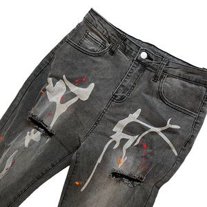 SHEIN | Jeans | Nwt Shein Graphic And Pain Splashed Ripped Hi Rise ...